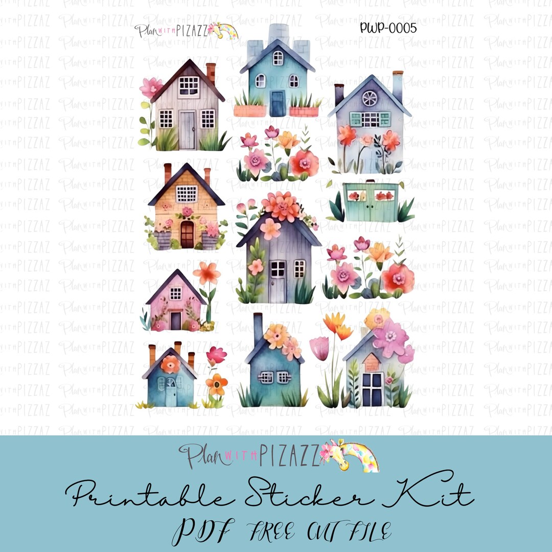 PWP-0005 Ll Houses & Flowers /PRINTABLE Deco Sticker Sheets Printable ...