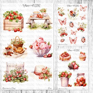 STRAWBERRY Days//printable Deco Sticker Sheets Printable PDF //cut Line ...