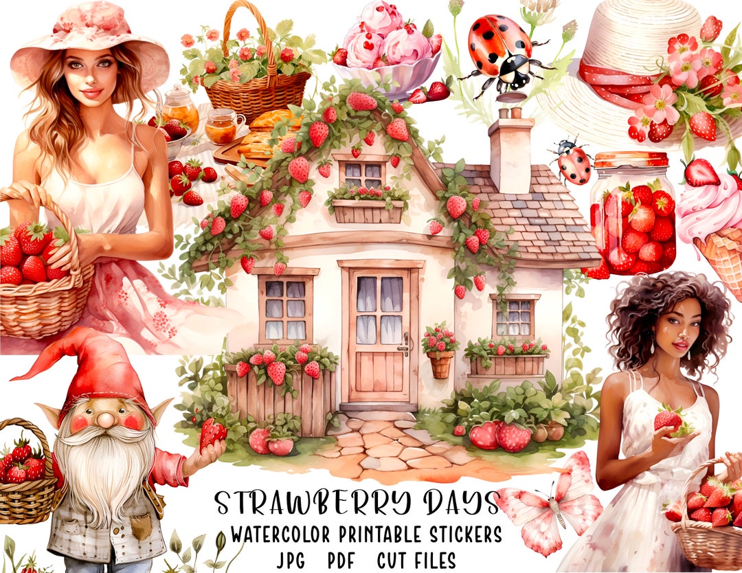 STRAWBERRY Days//printable Deco Sticker Sheets Printable PDF //cut Line ...