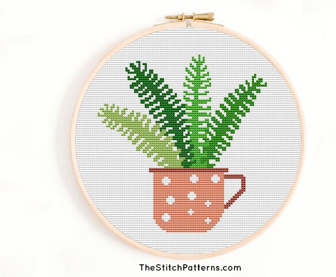 Plant in Pot Cross Stitch Pattern,leaves Cross Stitch,plant Cross ...