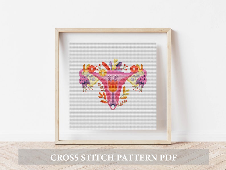 Uterus Cross Stitch Uterus Pattern Floral Uterus Anatomical - Etsy