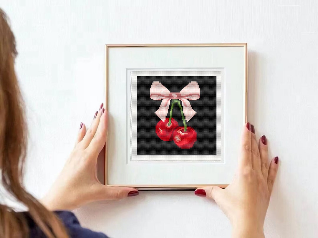 Cherry Cross Stitch PDF, Bow Cross Stitch Pattern, Cherry Counted ...