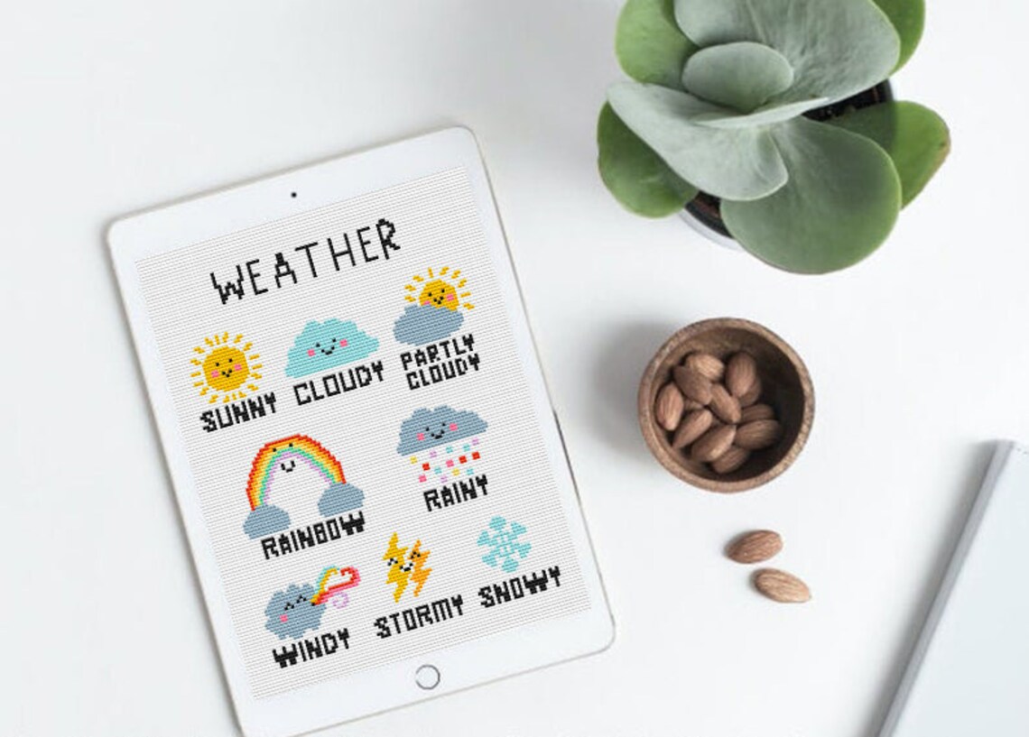 50% OFF SALE Cross Stitch Pattern Homeschool Decor Weather | Etsy