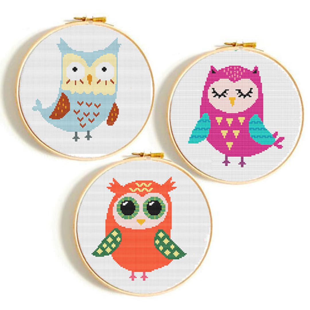 Owls Cross Stitch Pattern Bundle, Set of 3 Patterns, Instant Download ...