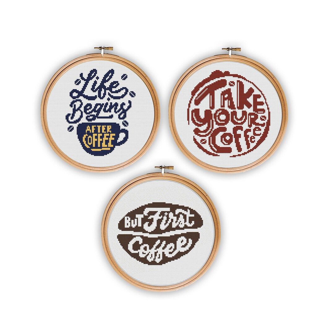 Set of 3 Patterns but First Coffee Cross Stitch Pattern, Coffee Cross ...
