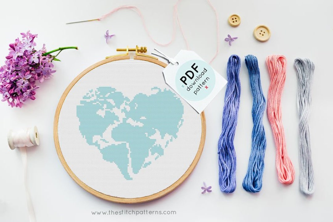 World Map Heart Cross Stitch Pattern, Map Embroidery (PDF Pattern) - Etsy