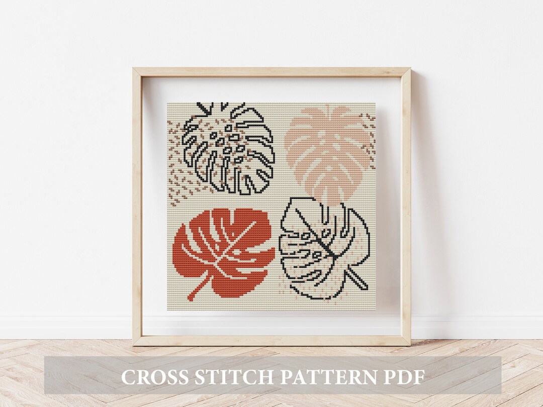 Leaf Cross Stitch, Leaf Pattern Pdf,square Cross Stitch,leaf Embroidery ...