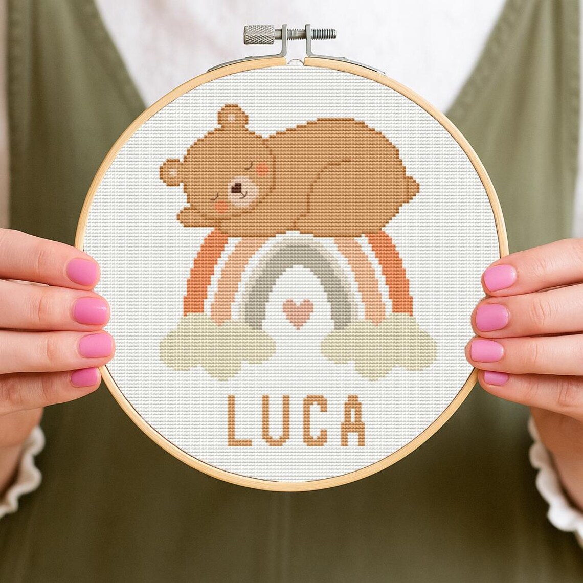 Personalized Baby Name Cross Stitch Pattern: Bear & Rainbow (PDF ...