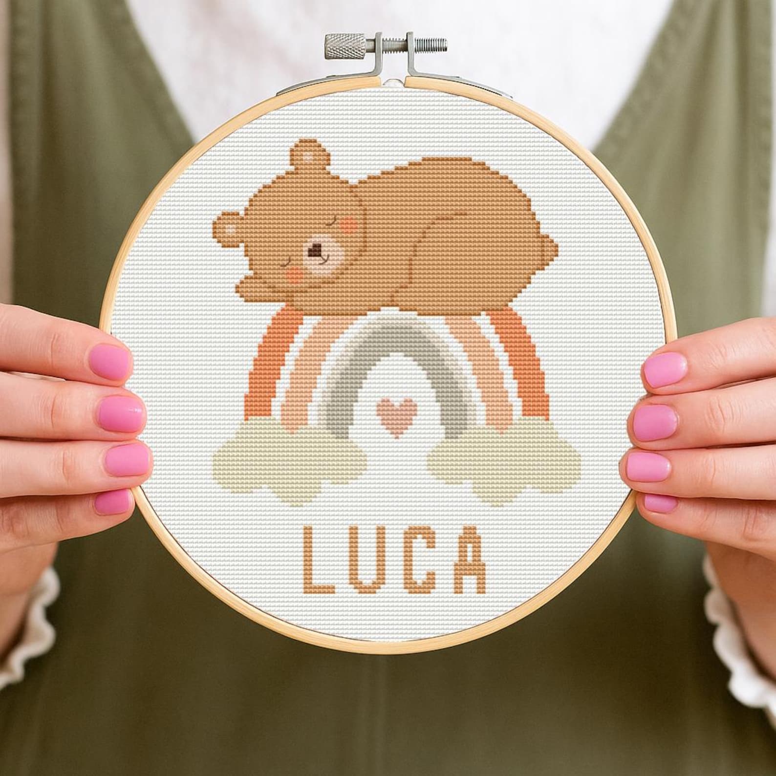 Personalized Baby Name Cross Stitch Pattern: Bear & Rainbow (PDF ...