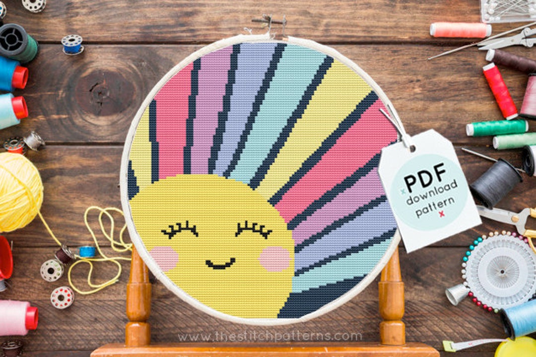 Happy Rainbow Sun, Modern Cross Stitch Patterns, Happy Sunshine, Sun ...