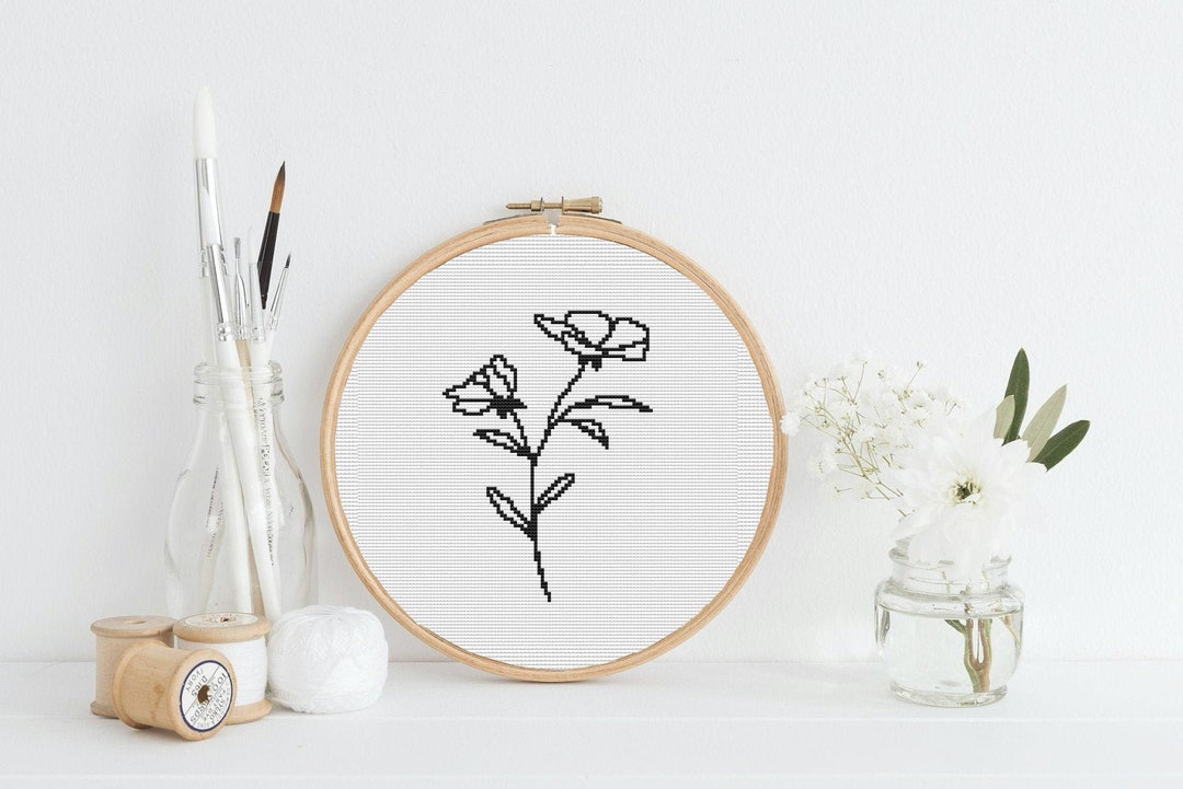 Modern Cross Stitch Pattern,one Line Cross Stitch Pattern, Floral Cross ...