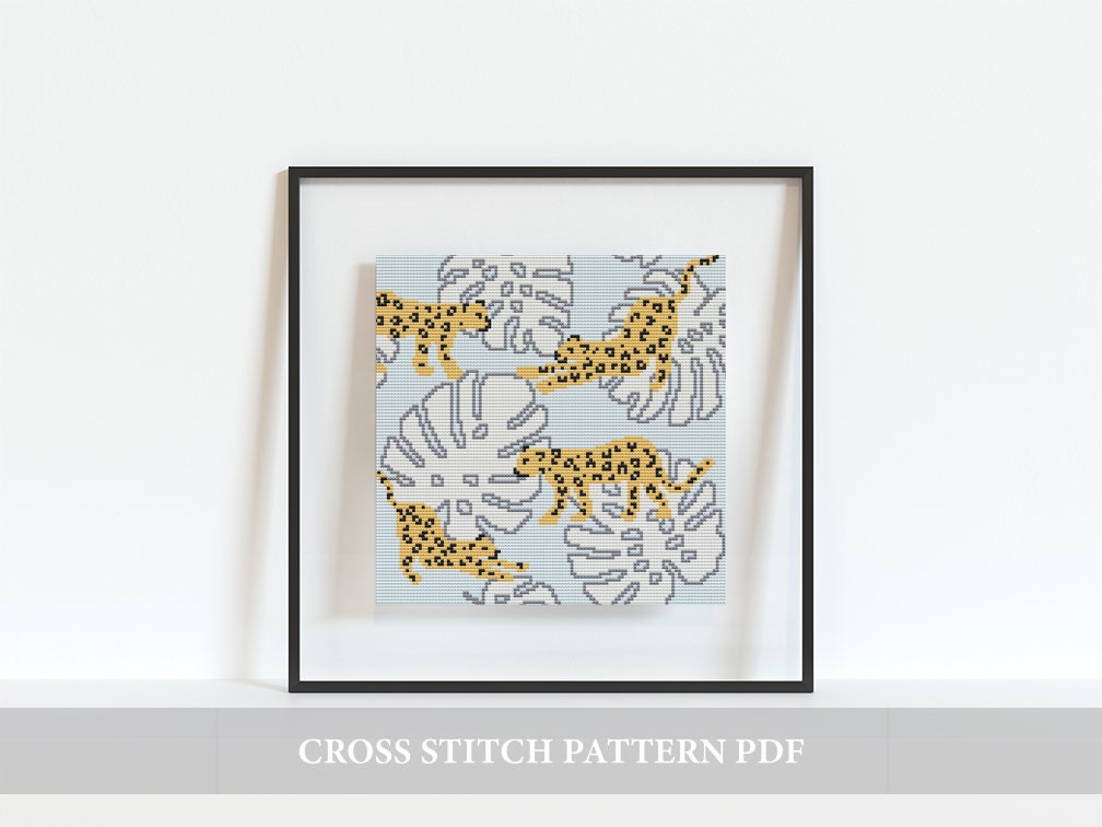 Modern cross stitch leopard stitch chart Tropical Plants | Etsy
