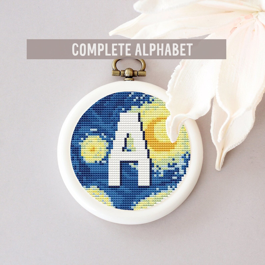 Mini ALPHABET Cross Stitch Patterns, Starry Night Pattern, Tiny Cross ...