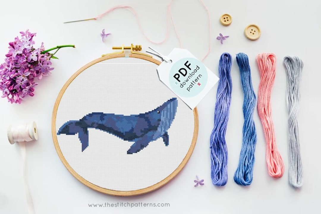 Whale Cross Stitch Pattern, Ocean Nursery Hoop Art (PDF Download) - Etsy