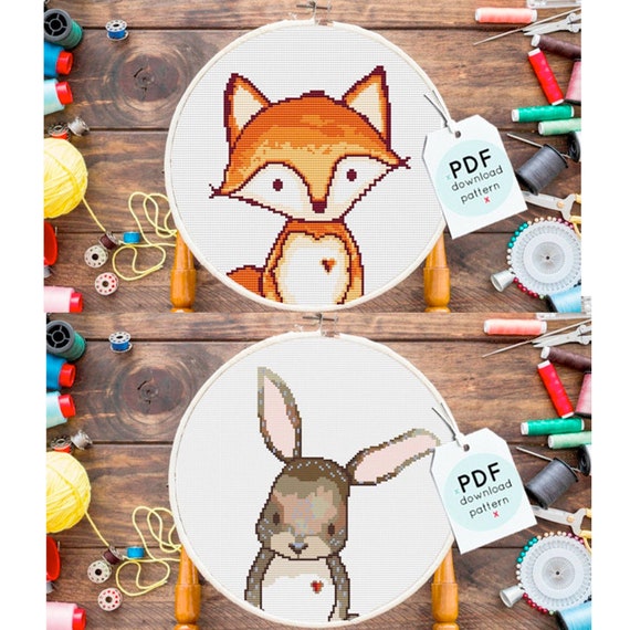 Cross Stitch Pattern Baby Nursery Animals Set of 2 Cross | Etsy