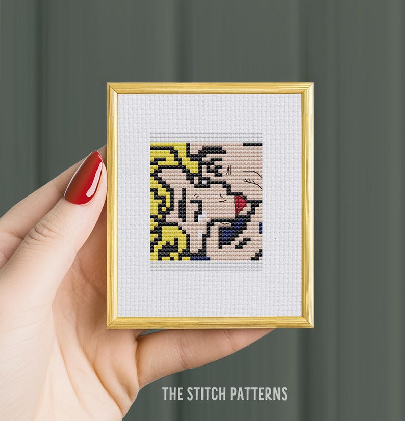 The Kiss, Lichtenstein, Tiny Cross Stitch Pattern, Pop Art (PDF Pattern ...