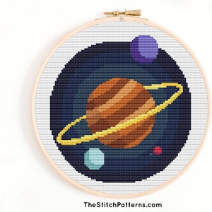 Set of 3 Space Theme Modern Cross Stitch Pattern, Planet Cross Stitch ...