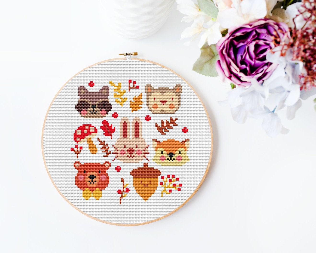 Autumn cross stitch pattern fall animals cross stitch | Etsy
