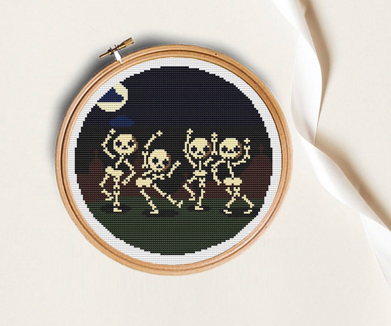 Cross Stitch Pattern Dancing Skeletons Skull Embroidery | Etsy
