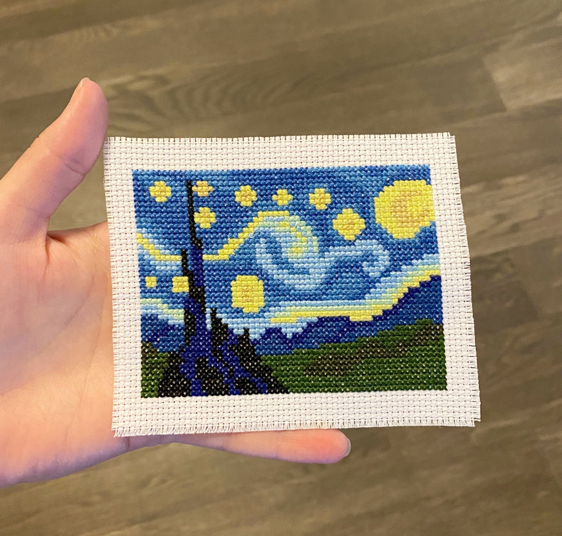 The Starry Night mini cross stitch pattern PDF small mini | Etsy