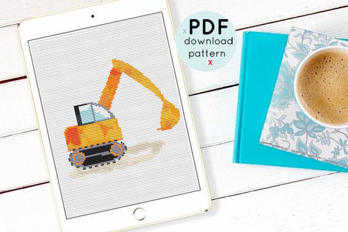 Excavator Cross Stitch Boys Pattern Truck Pdf Pattern - Etsy