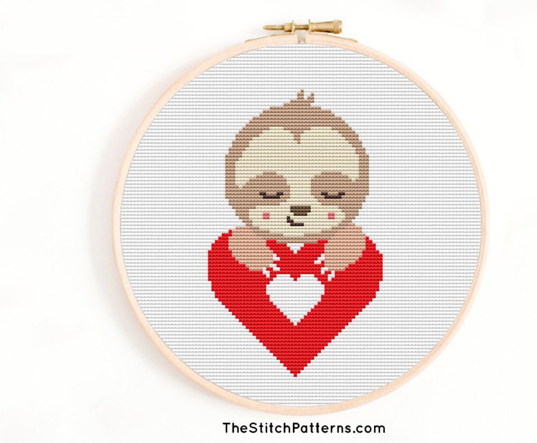 Sloth Cross Stitch Pattern, Sloth Valentine Cross Stitch, Sloth ...