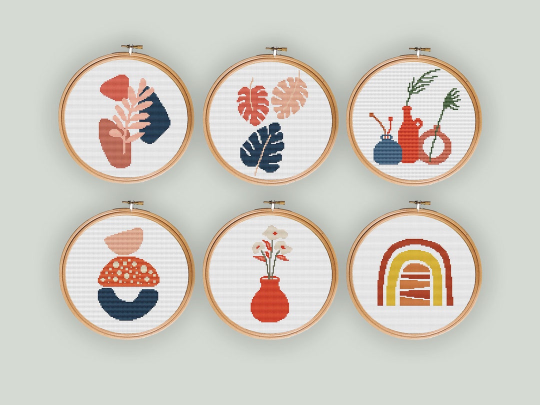 Set of 6 Patterns, Modern Cross Stitch Pattern, Abstract Cross Stitch ...