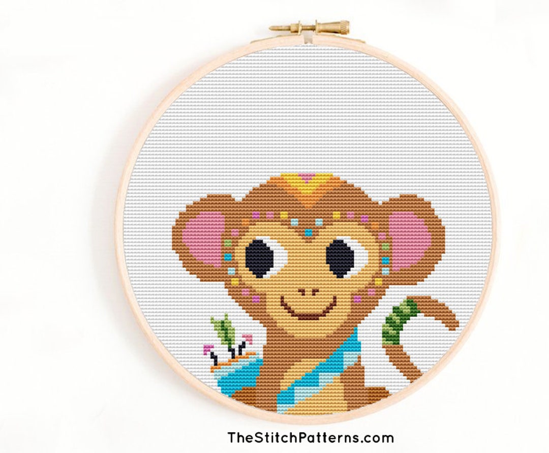 Monkey Cross Stitch Pattern Pdf, Kids Cross Stitch, Safari Animal ...