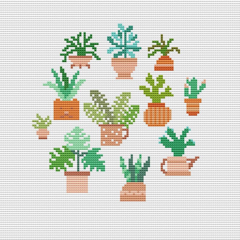 Set of 6 Plants Cross Stitch Pattern PDF Modern Cross Stitch Monstera ...