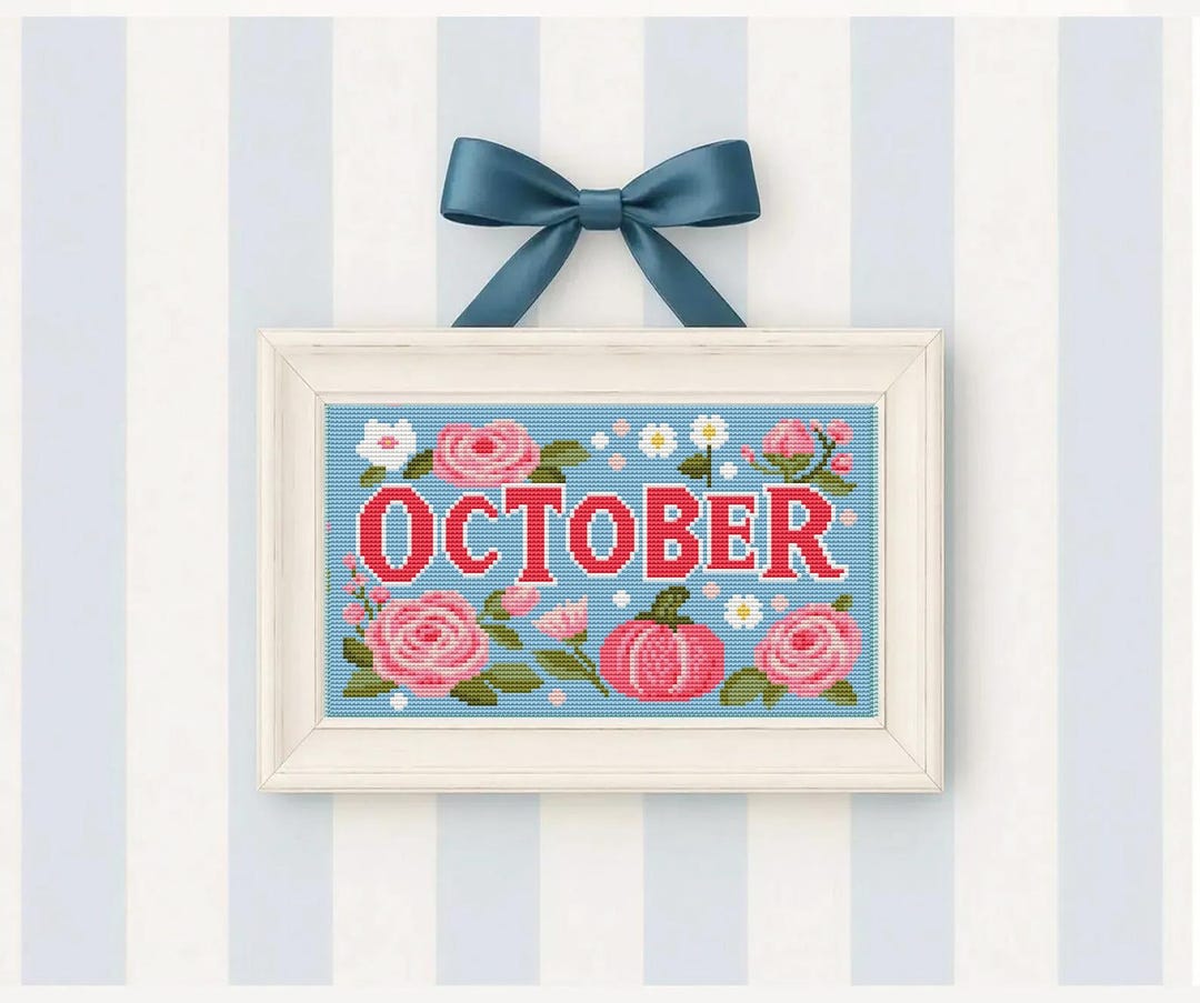 October Cross Stitch Pattern, Month Sampler, Calendar Chart, Pumpkin ...