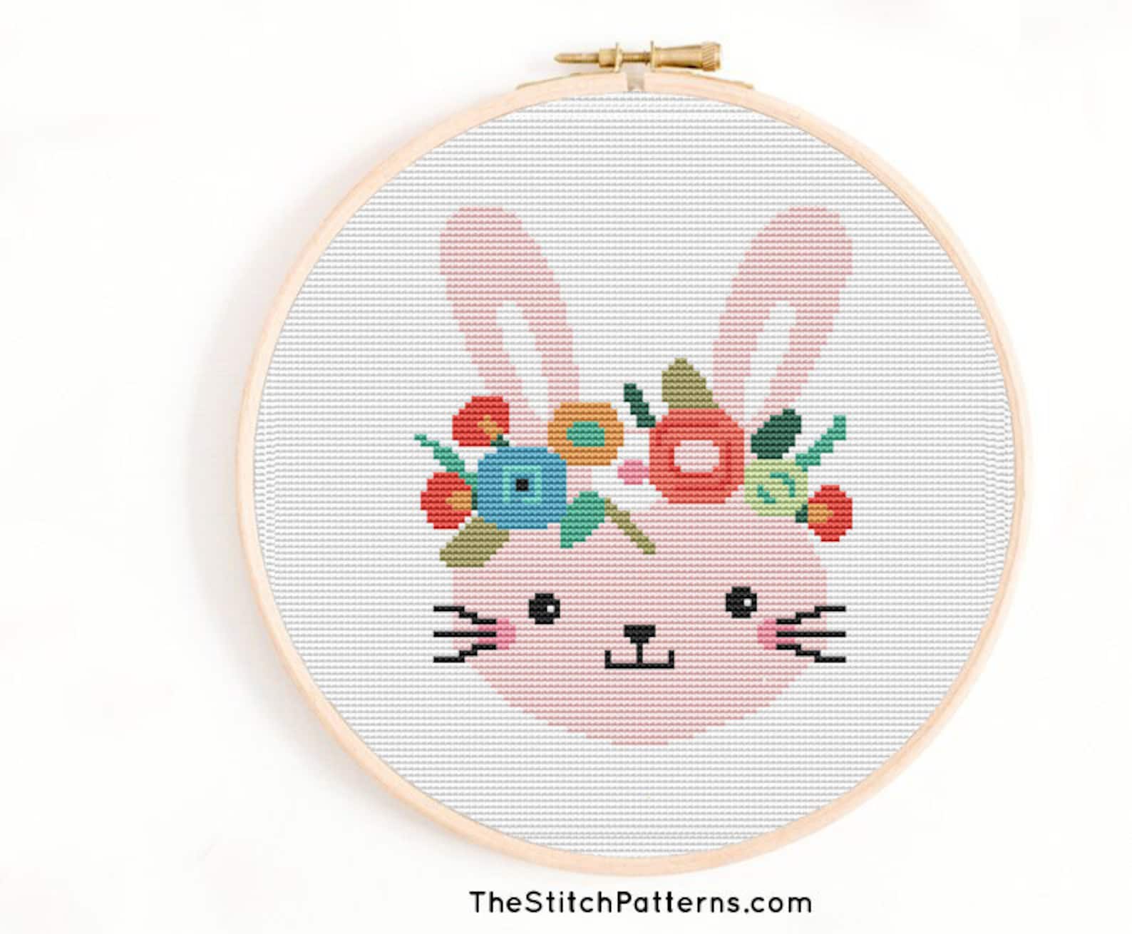 Bunny cross stitch pattern rabbit cross stitch floral bunny | Etsy