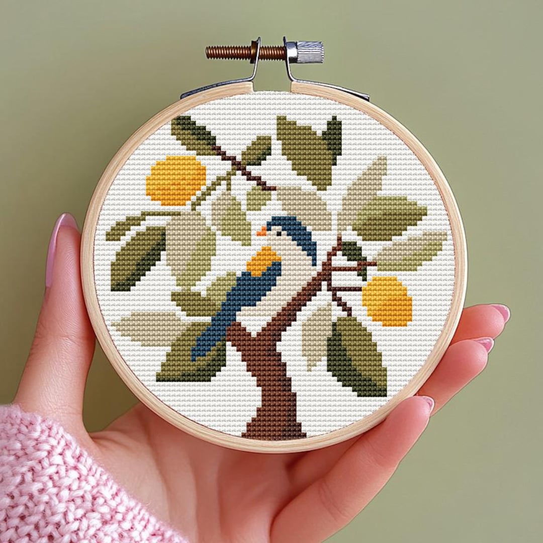 Robin on Lemon Tree Cross Stitch Pattern: Floral Bird Stitching (PDF ...