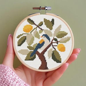 Robin on Lemon Tree Cross Stitch Pattern: Floral Bird Stitching (PDF ...