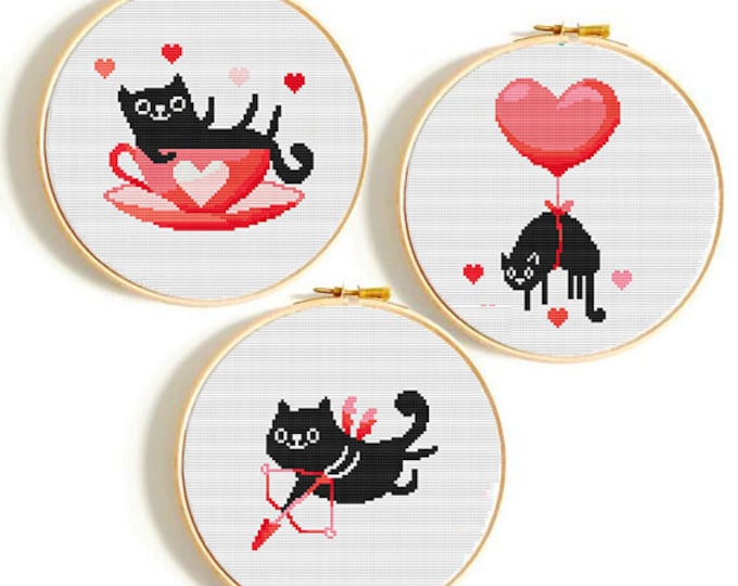 Heart and Cats 4 Cross Stitch Pattern Instant Download PDF - Etsy Canada