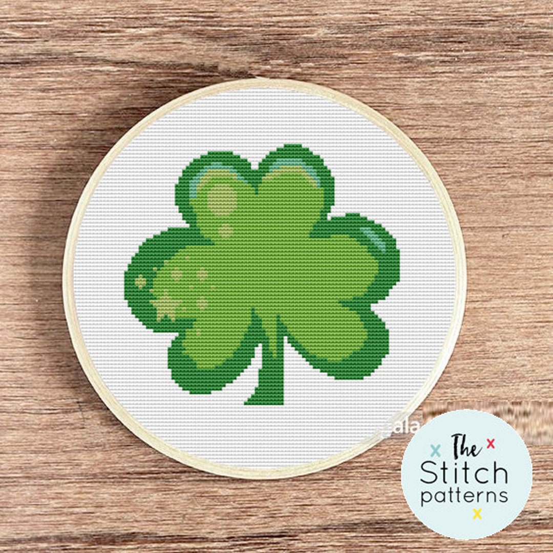 Shamrock Cross Stitch Pattern, Four Leaf Clover Modern Lucky Stitch ...