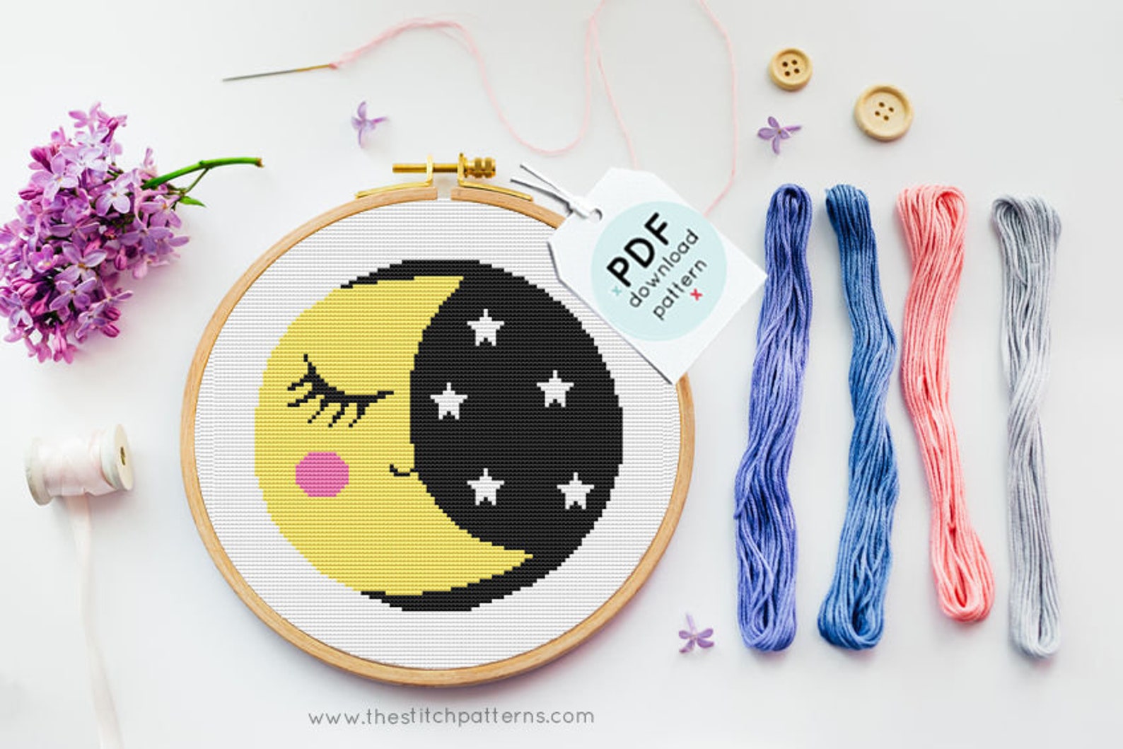 Nursery Moon Cross Stitch Pattern, Modern Cross Stitch ,moon Phases ...