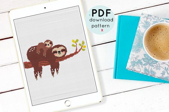 Sloth Stitch Patterncross Stitch Pattern Sloth Sloth & Baby | Etsy