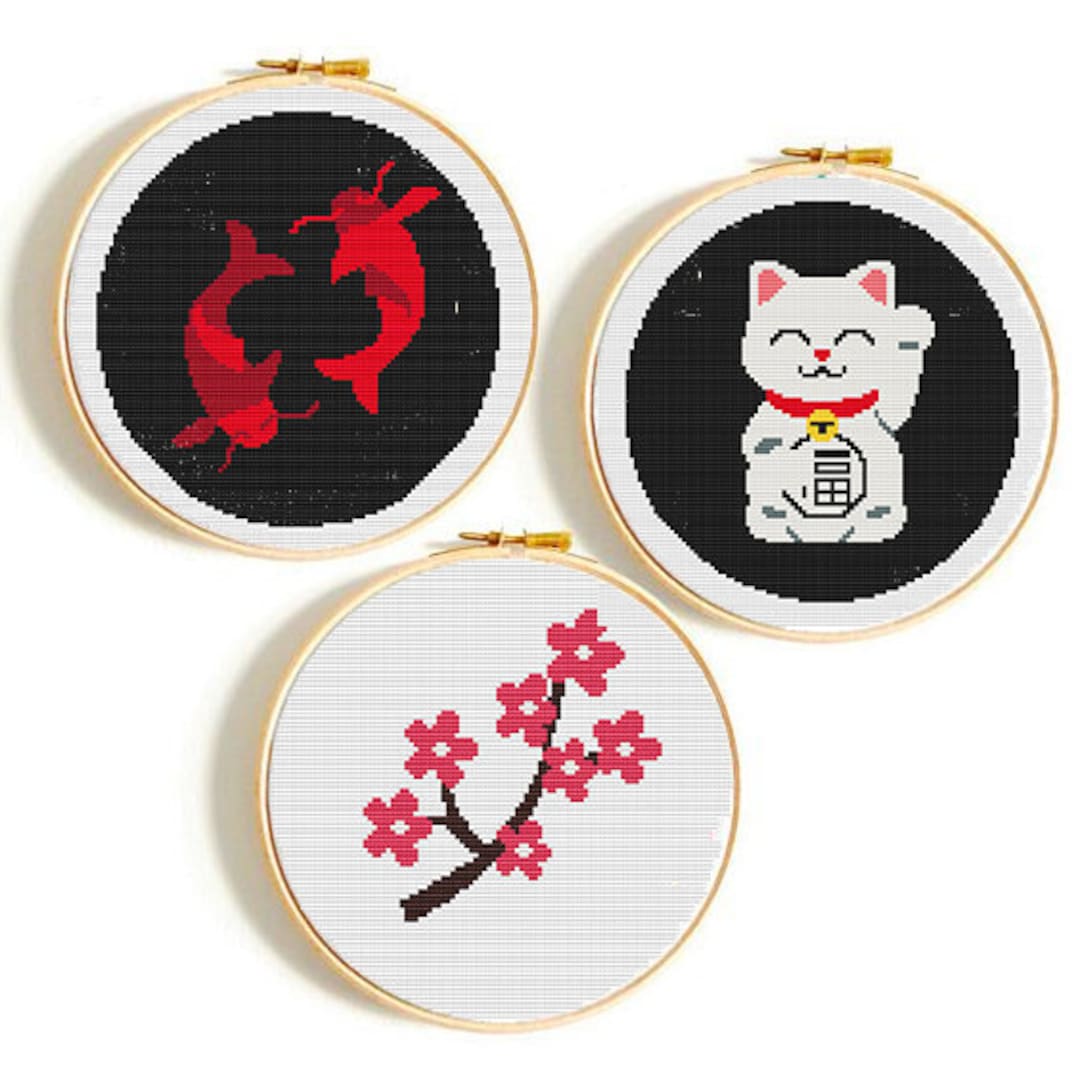 Japan Cross Stitch Pattern, Set of 3 PDF Patterns, Modern Asian ...