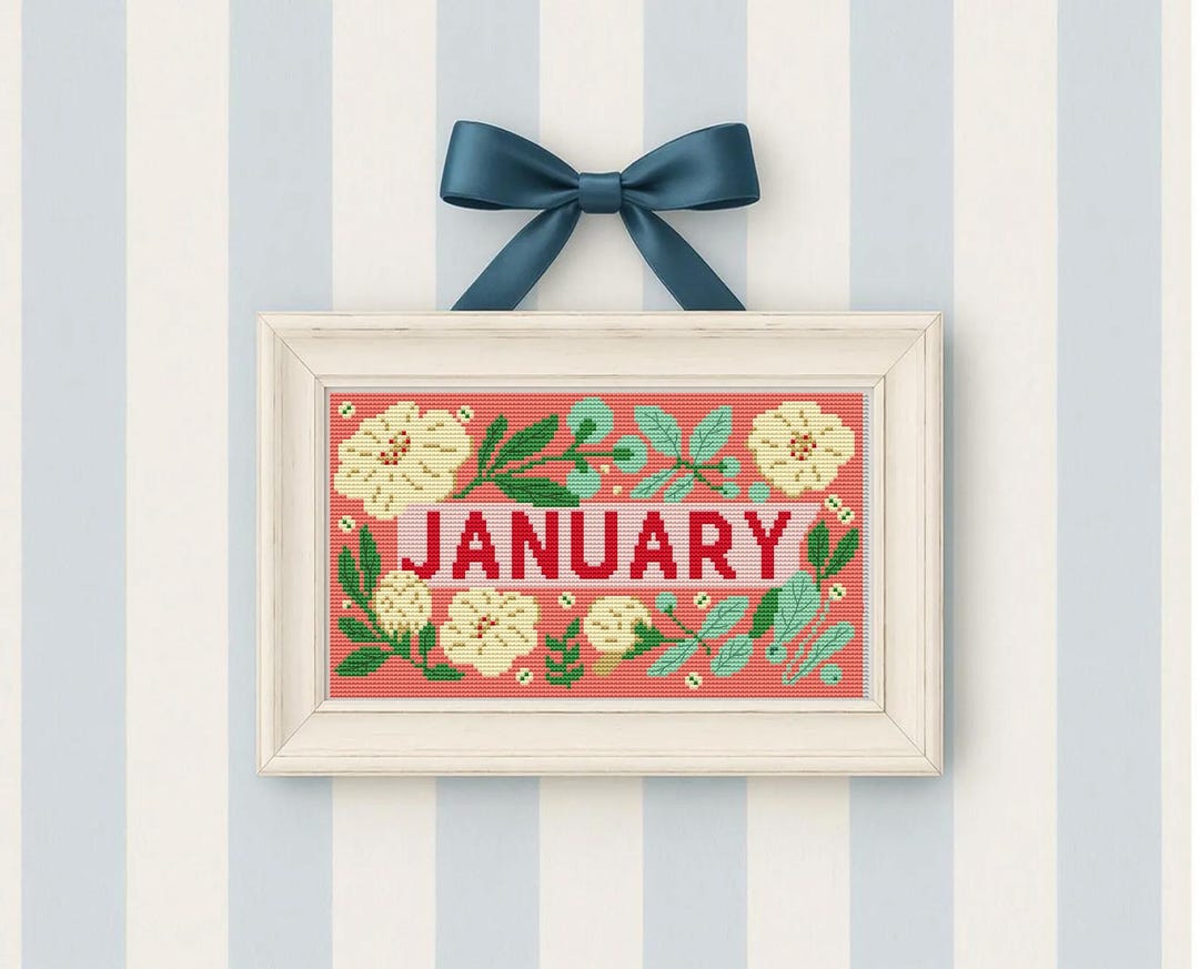 January Floral Cross Stitch Pattern, Monthly Series (PDF Pattern) - Etsy