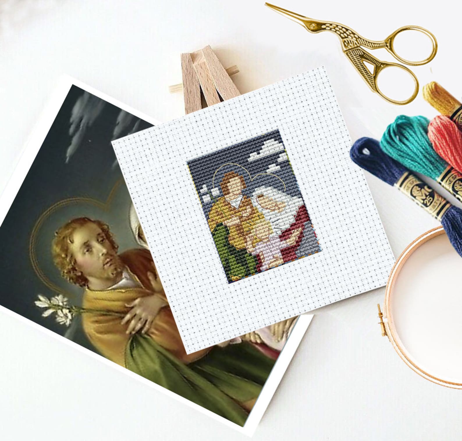 Mini Holy Family Cross Stitch Pattern, Religious Icon (instant Download ...