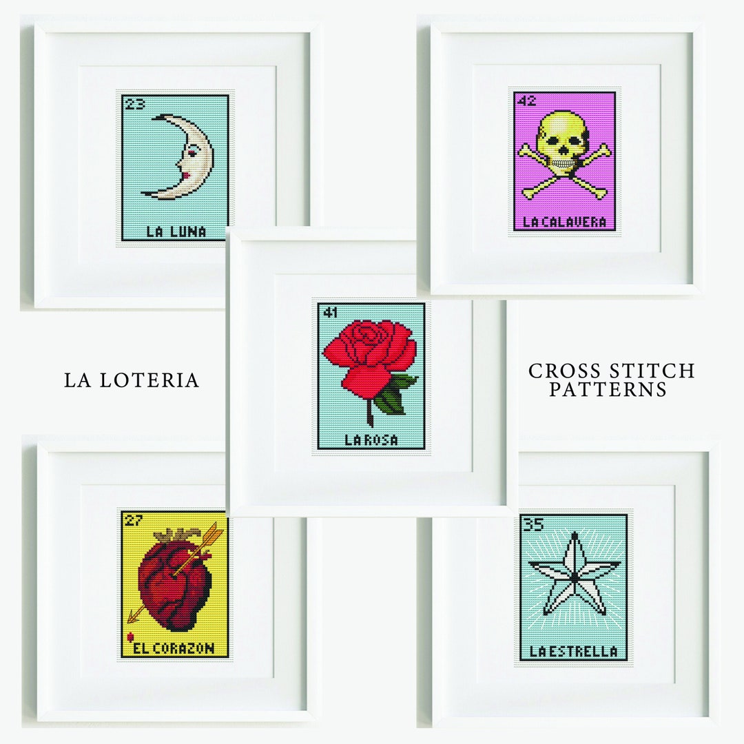 LA LOTERIA, Cross Stitch Cards, Set of 5 Patterns, Mexican Game ...