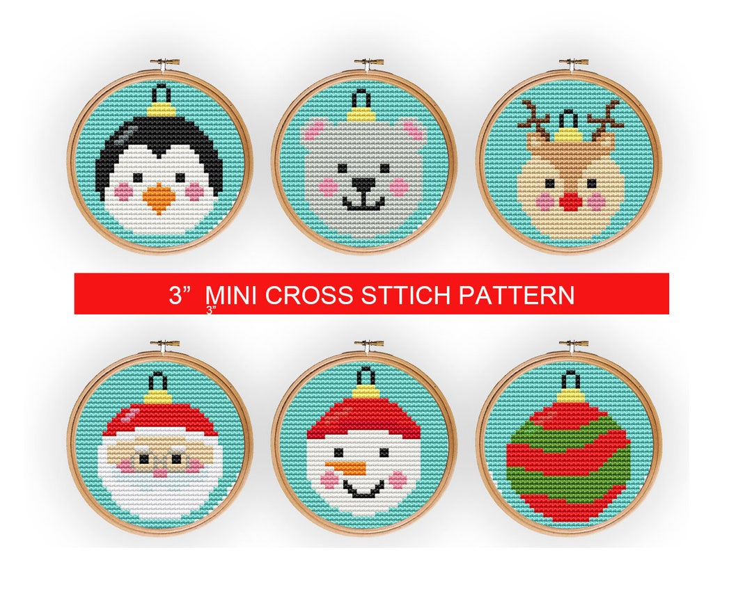 6 Christmas Ornaments Mini Cross Stitch Modern Christmas Cross Stitch ...