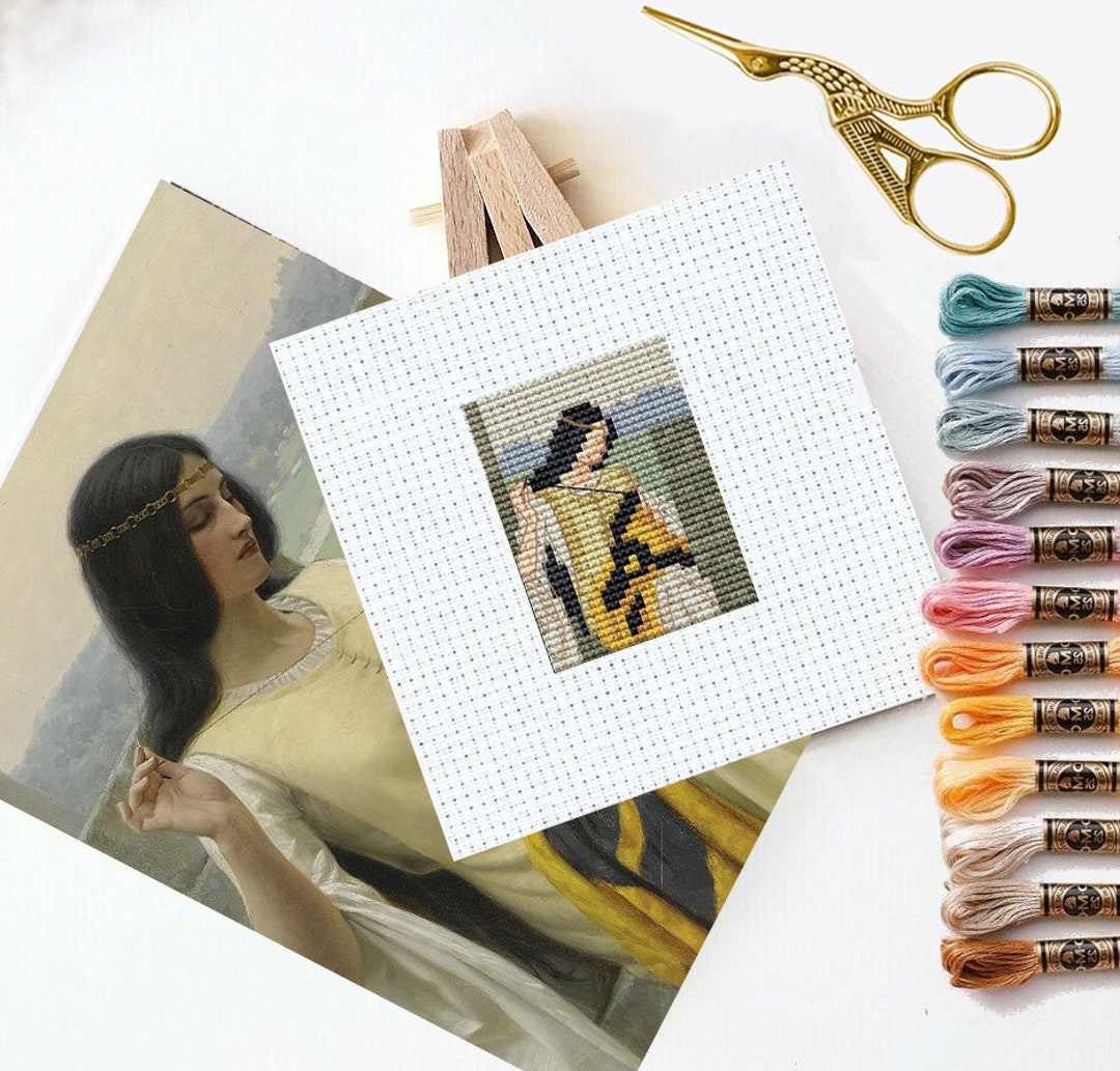 Tiny stitching the Standard by Edmund Blair Leighton, Mini Cross Stitch ...