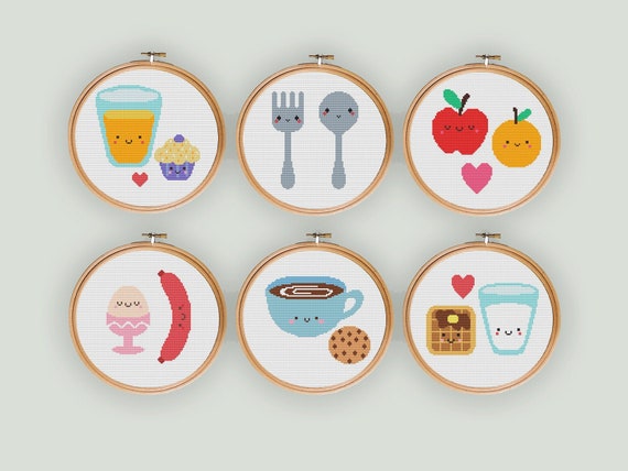 Food Cross Stitch Pattern Set of 6 PDF Pattern Colourful | Etsy