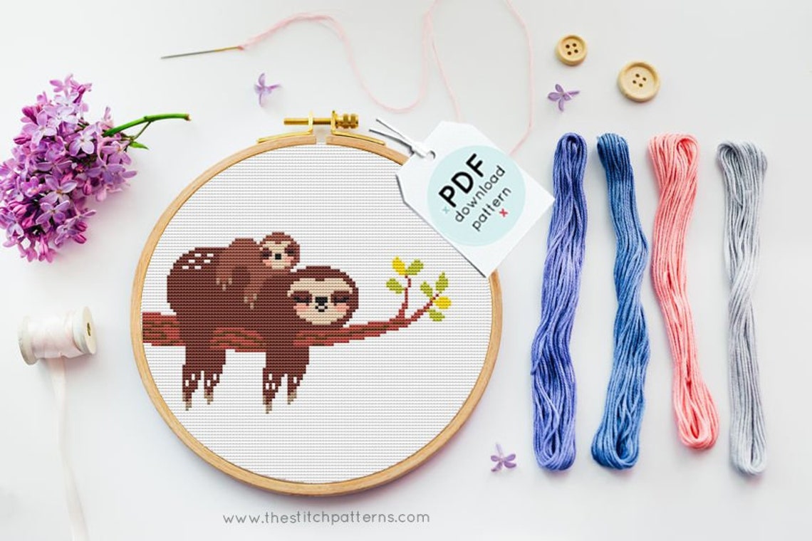 Sloth Stitch Patterncross Stitch Pattern Sloth Sloth & Baby | Etsy
