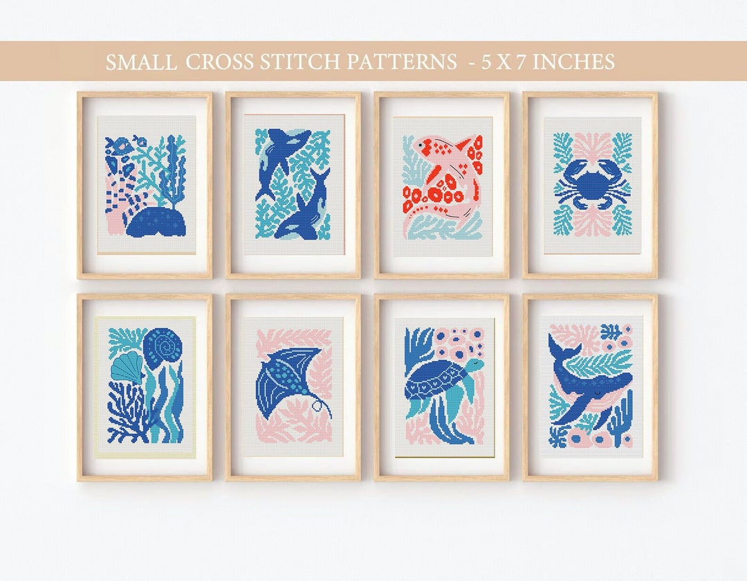 Contemporary Cross Stitch Patterns,set of 8 SEA Cross Stitch Patterns ...