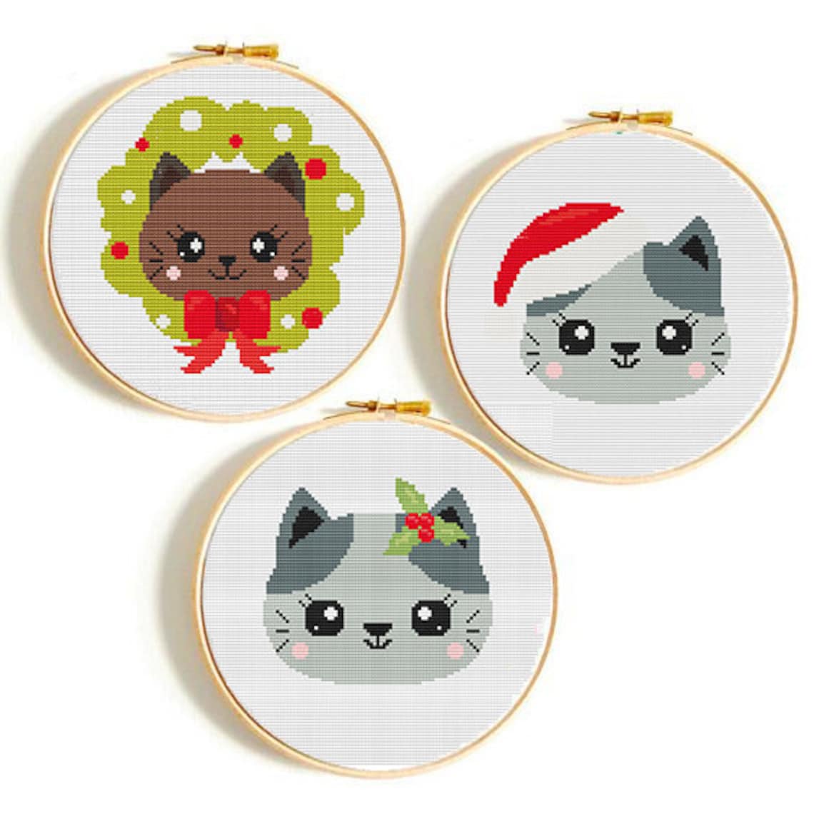 Christmas cross stitch pattern Cats set Merry Christmas | Etsy