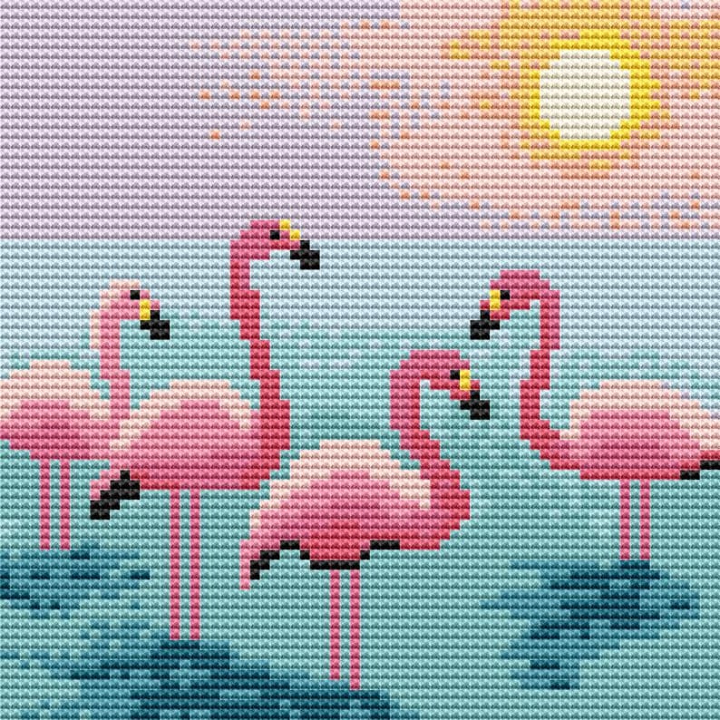 Flamingo Sunset Cross Stitch Pattern, Easy DIY (digital Download PDF ...