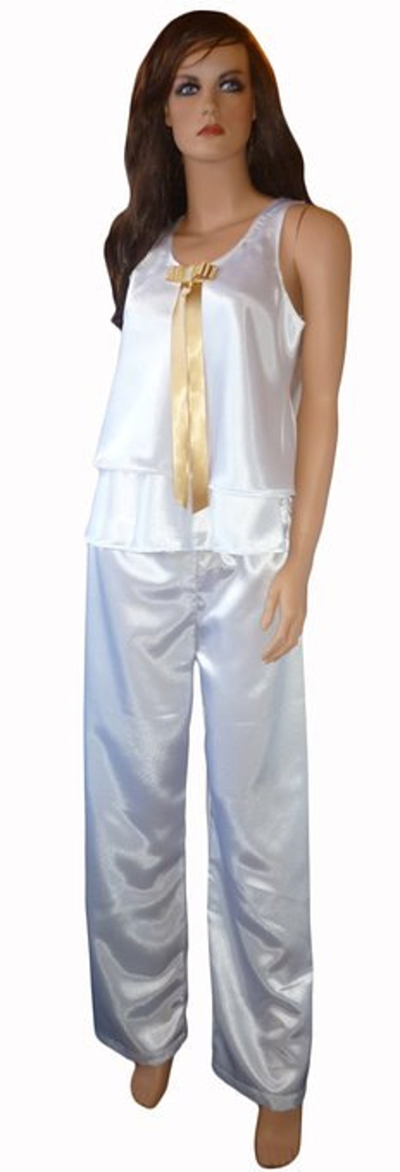 Ladies White Satin Pyjamas Gown Nightwear Loungwear - Etsy