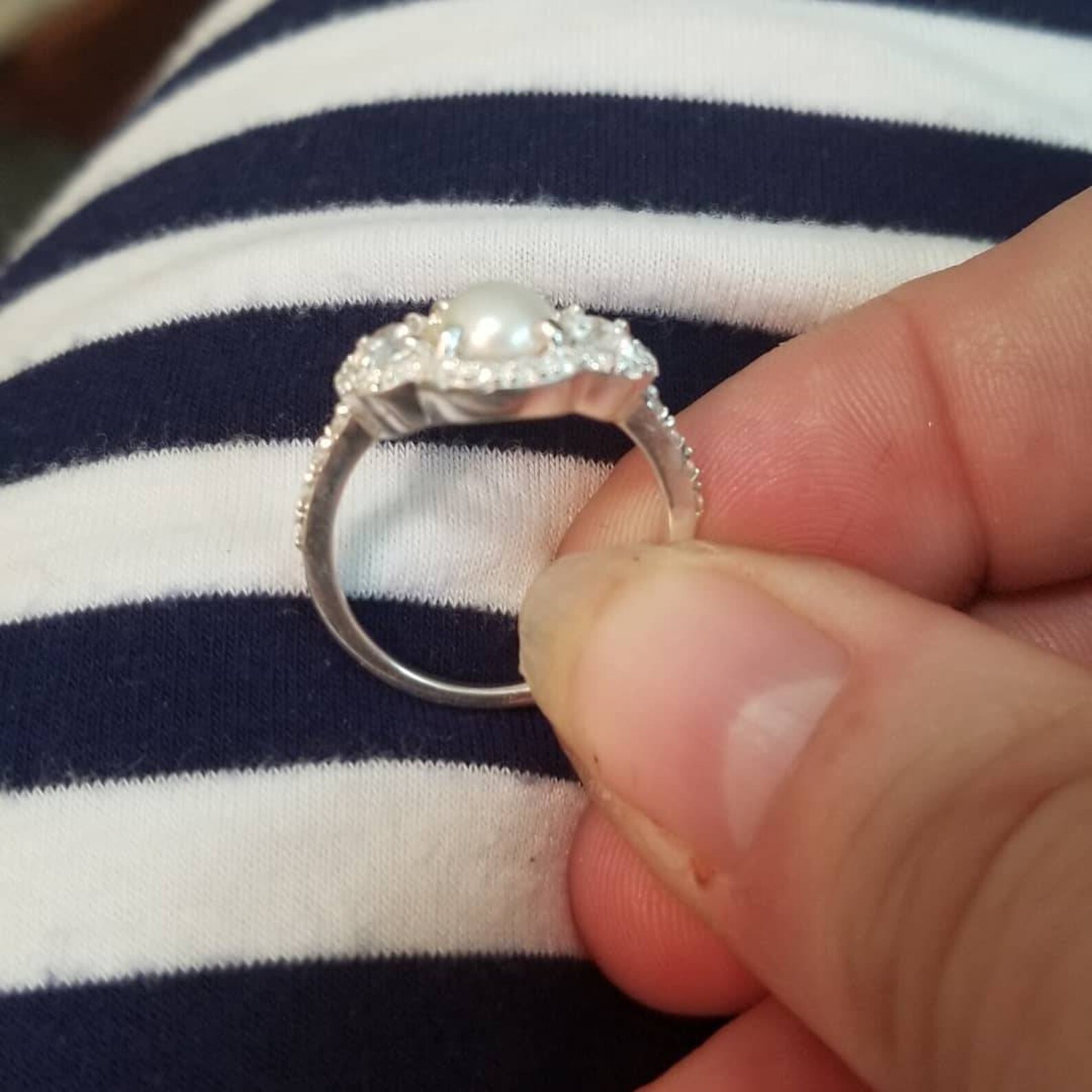 Sterling Silver Pearl Engagement Ring. Size 7 - Etsy